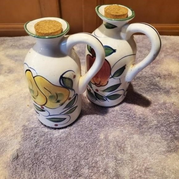 Dining | Vintage 197s Vinegar Oil Pitchers 2 Pc Set Hand Painted ...